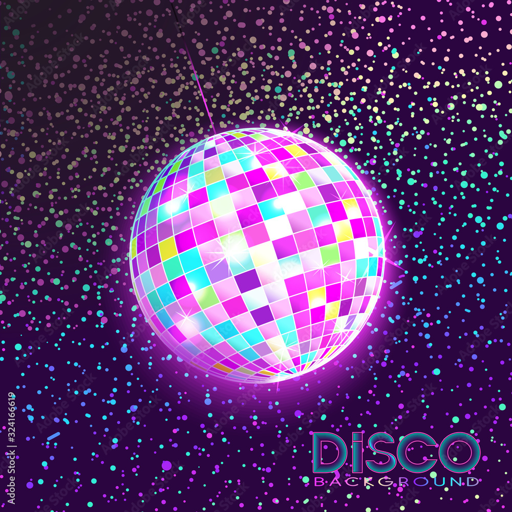 Disco ball. Disco background. Night Club party light element. Bright ...