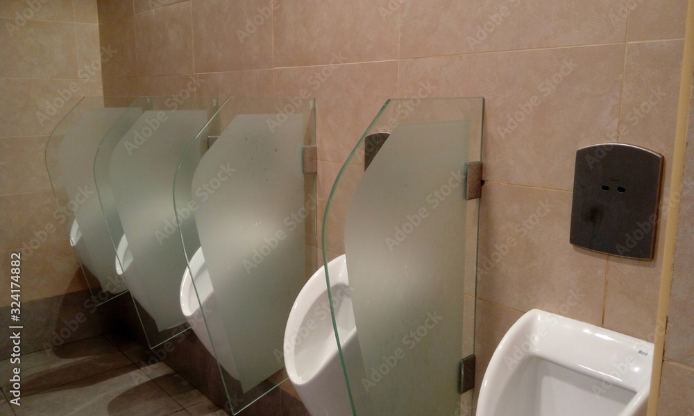 Urinals and glass partition with frosted film for privacy purpose in ...
