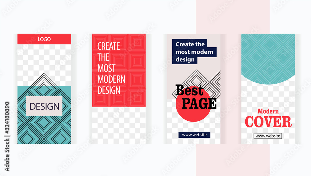 Elegant red and pastel colors linear patterns. Set templates for design ...