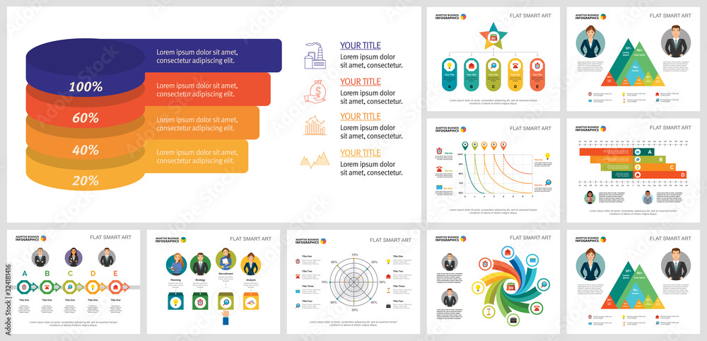 Collage of creative business infographic slide designs. Can be used for ...