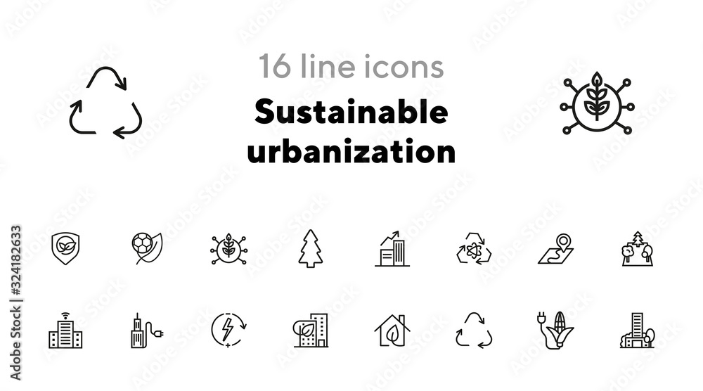 Sustainable urbanization icon set. Line icons collection on white ...
