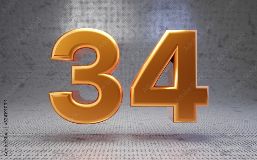 Golden number 34 on metal textured background. Stock Illustration ...