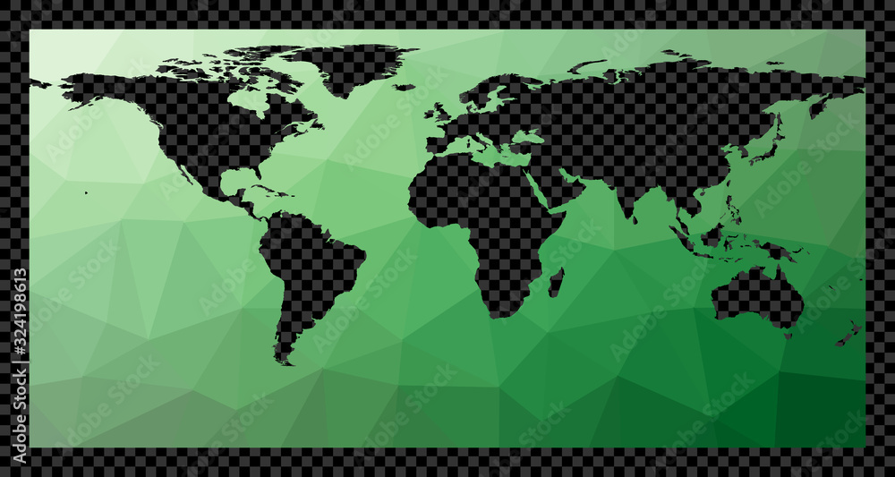 Transparent digital world map. Equirectangular projection. Polygonal ...