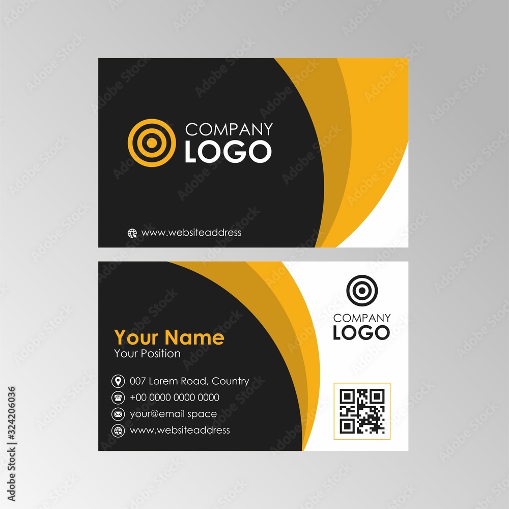 Simple abstract yellow and black business card with qr code design ...