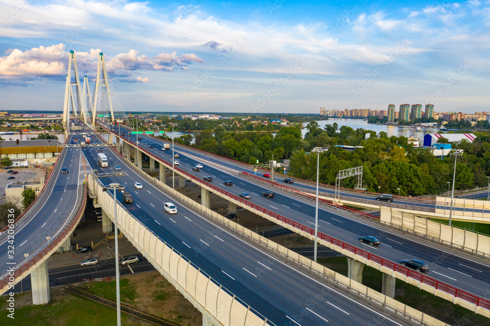 Car traffic. Expressway. Transport interchange. Highways in the city ...