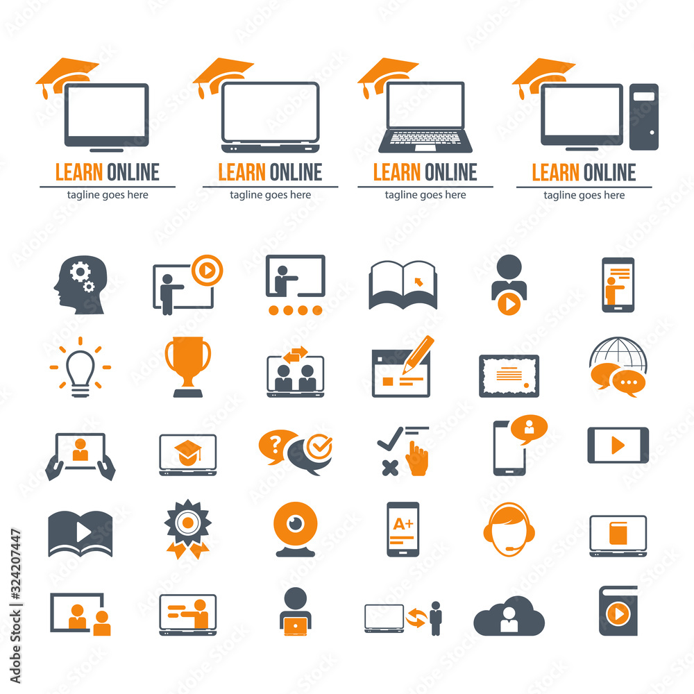 E-Learning, education. Collection of e-learning related icons Stock ...