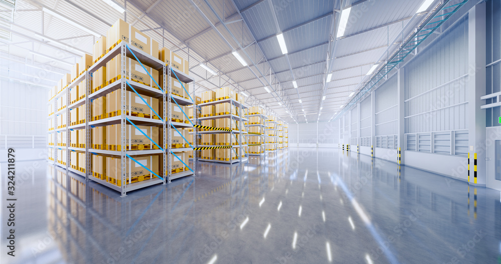 Warehouse or industry building interior. known as distribution center ...
