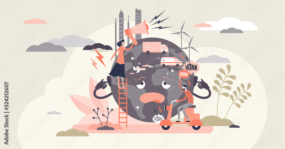 Noise pollution concept, flat tiny person vector illustration Stock ...