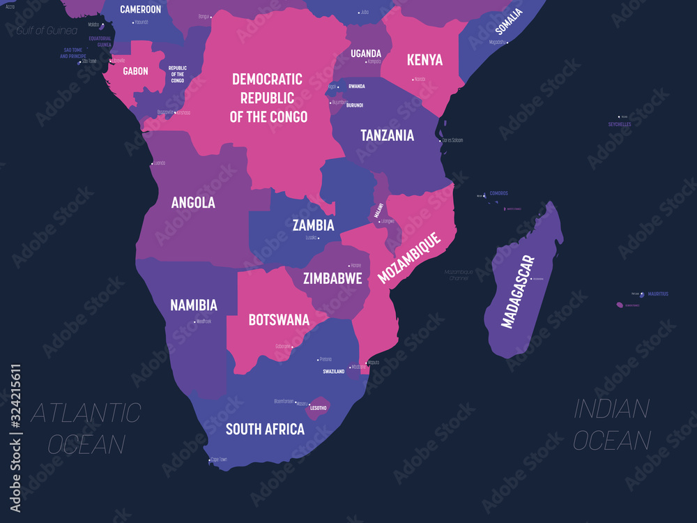 Southern Africa map. High detailed political map of southern african ...