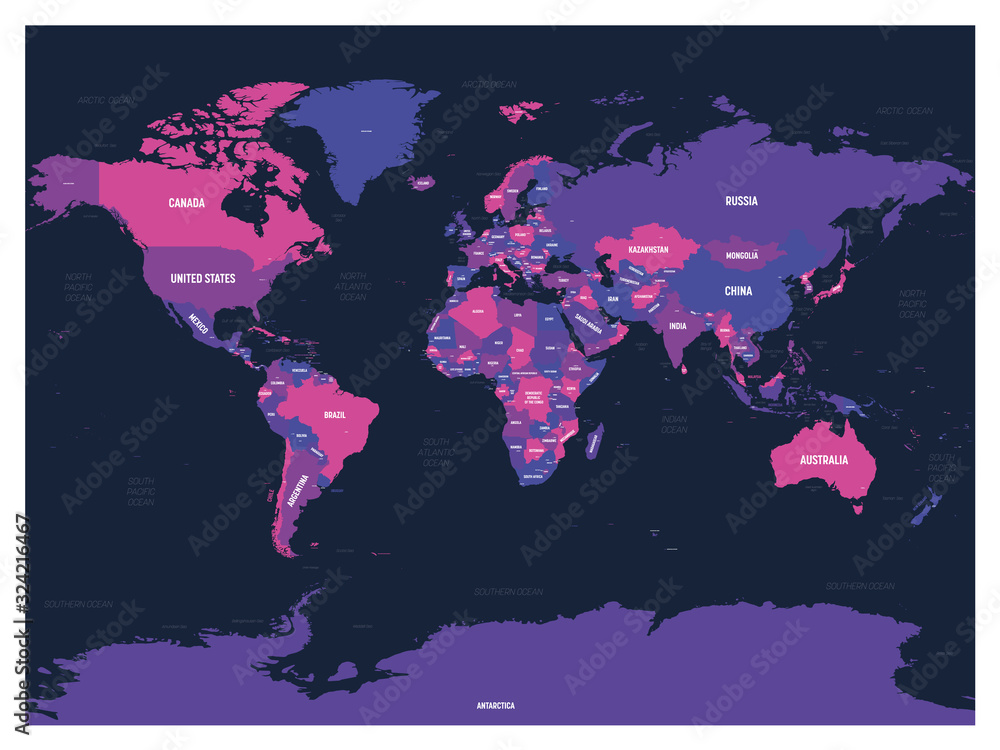 World map. High detailed political map of World with country, capital ...