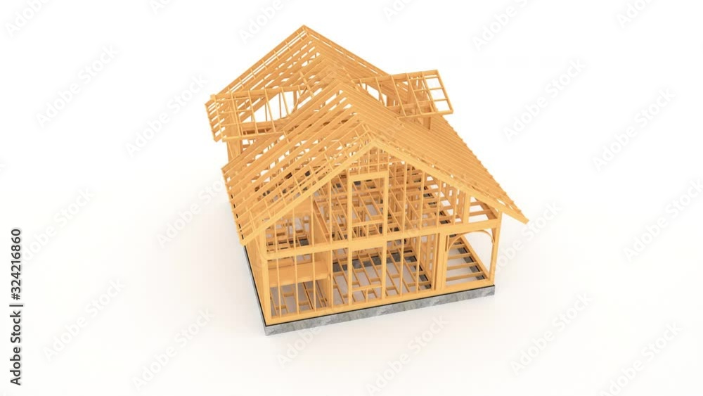 Conceptual video of a frame house under construction. Detailed 3d ...