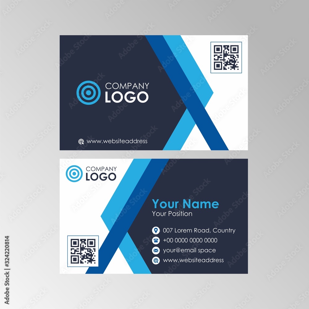 Simple flat geometric blue and black business card with qr code design ...