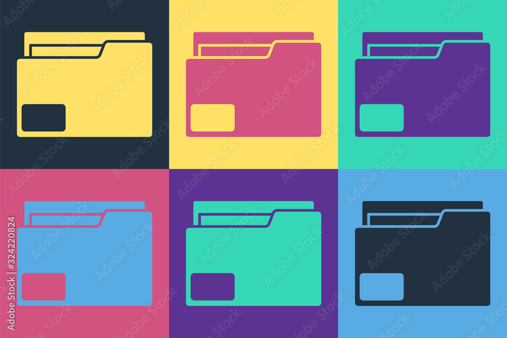 Pop art Document folder icon isolated on color background. Accounting ...