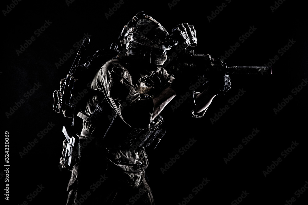 Army special operations soldier, commando fighter in full tactical ...