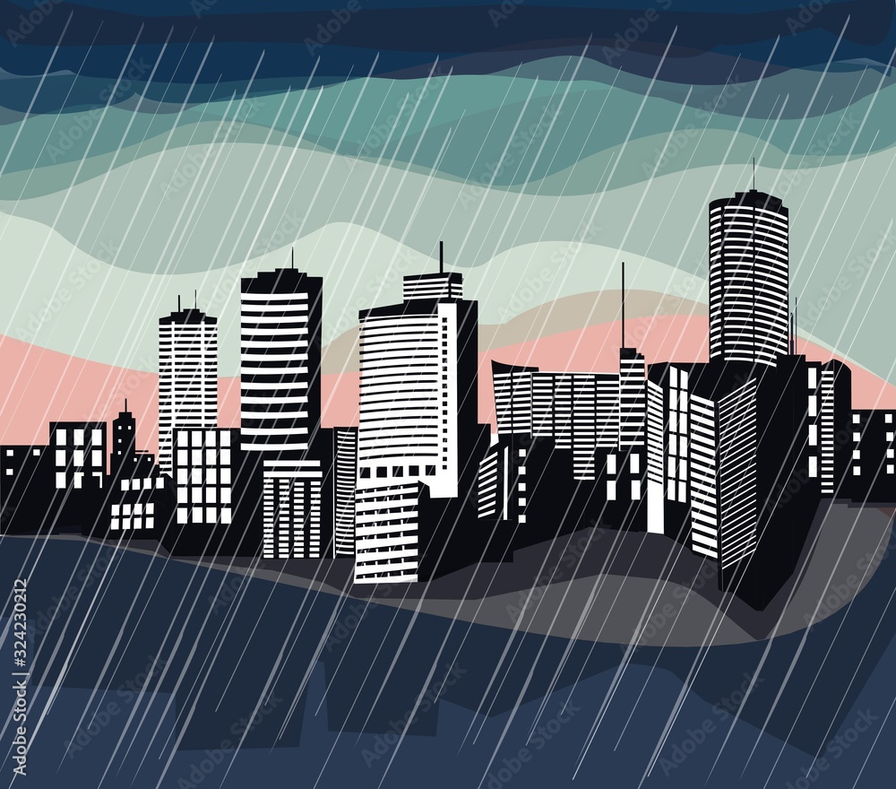 Rainy city landscape. Vector illustration Stock Vector | Adobe Stock