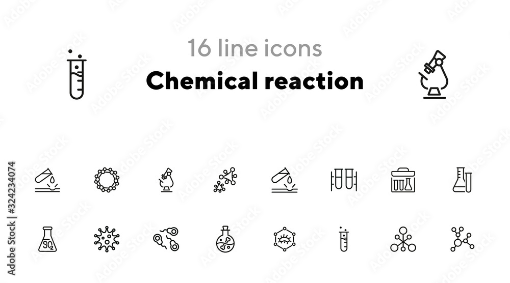 Chemical reaction line icon set. Set of line icons on white background ...