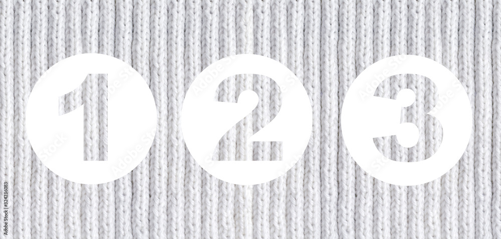 Number "1, 2, 3" is a knitted number isolated on a white background ...