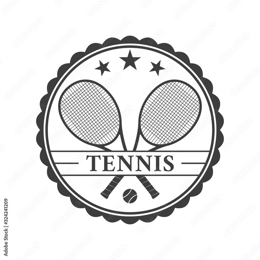 Tennis logo design or icon or badge with two crossed rackets and tennis ...