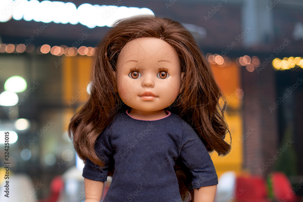 beautiful female doll face portrait close up with copy space, girl ...