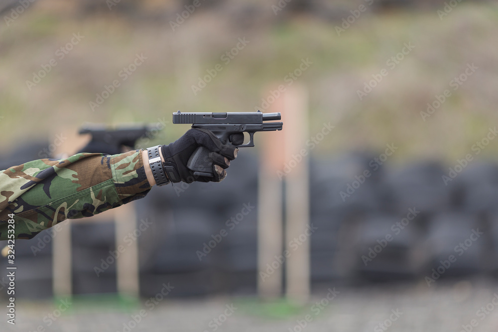 police, army and border police gun training. firing weapons and pistols ...