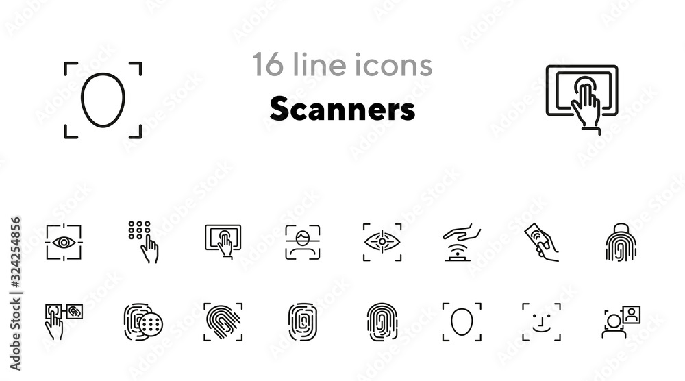 Scanners line icon set. Fingerprint, scanner, recognition. Recognition ...