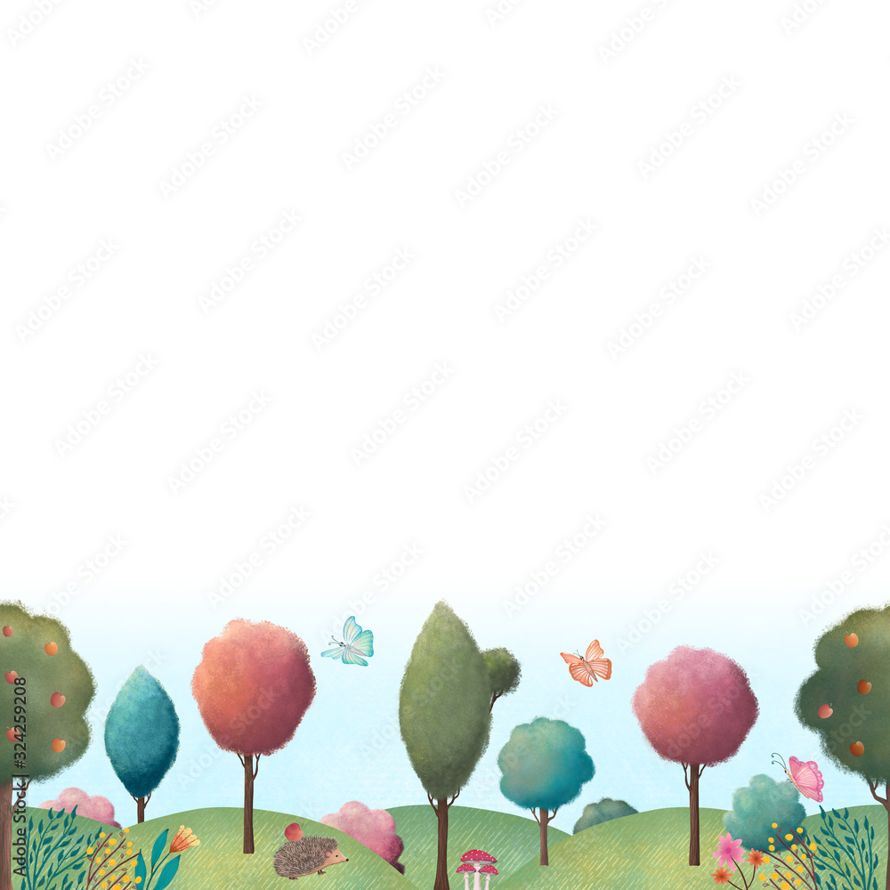 Seamless hand drawn border with charming nature theme for use in print ...