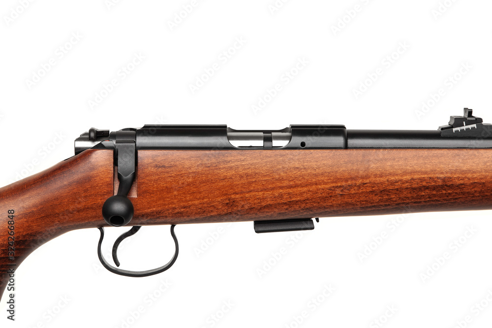 Small-bore rifle .22 lr isolated on white background. Modern .22lr semi ...