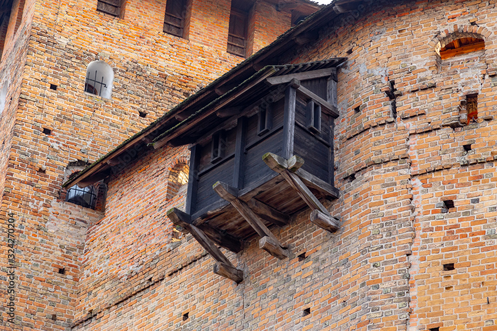 Poster Medieval castle wall with wooden external embrasure. – Wall Art ...