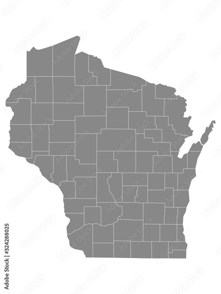 Gray Outline Counties Map of US State of Wisconsin Stock Vector | Adobe ...