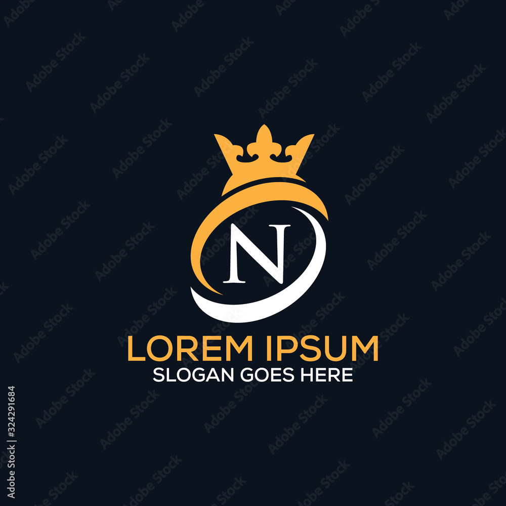Luxury modern N letter crown logo design template vector eps Stock ...