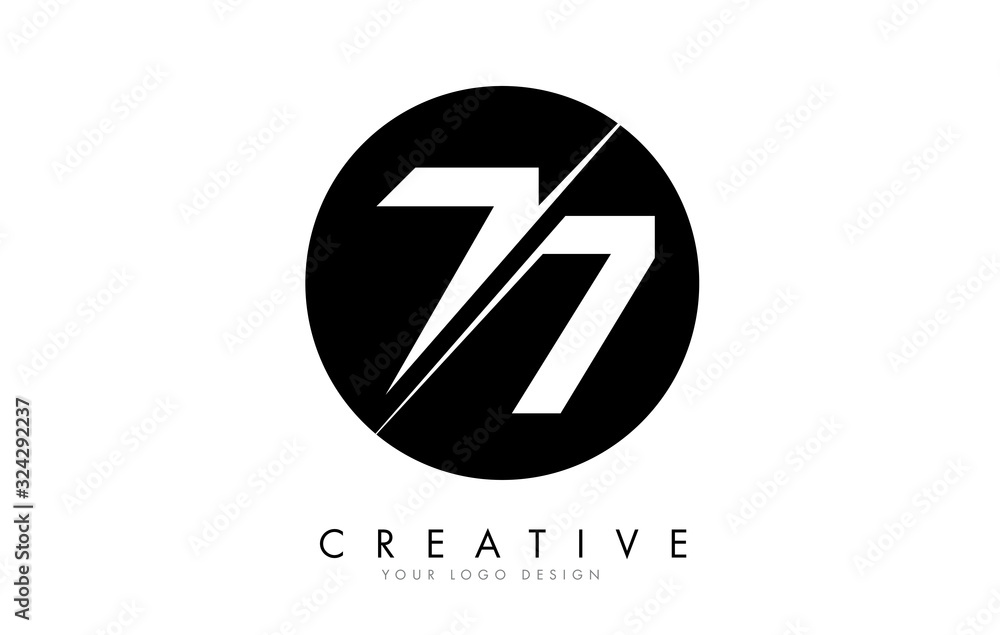 77 7 Number Logo Design with a Creative Cut and Black Circle Background ...
