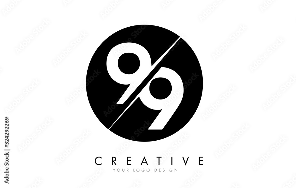 99 9 Number Logo Design with a Creative Cut and Black Circle Background ...