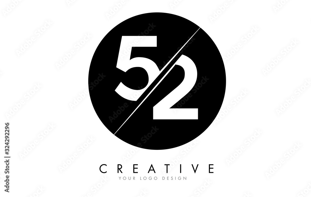 52 5 2 Number Logo Design with a Creative Cut and Black Circle ...
