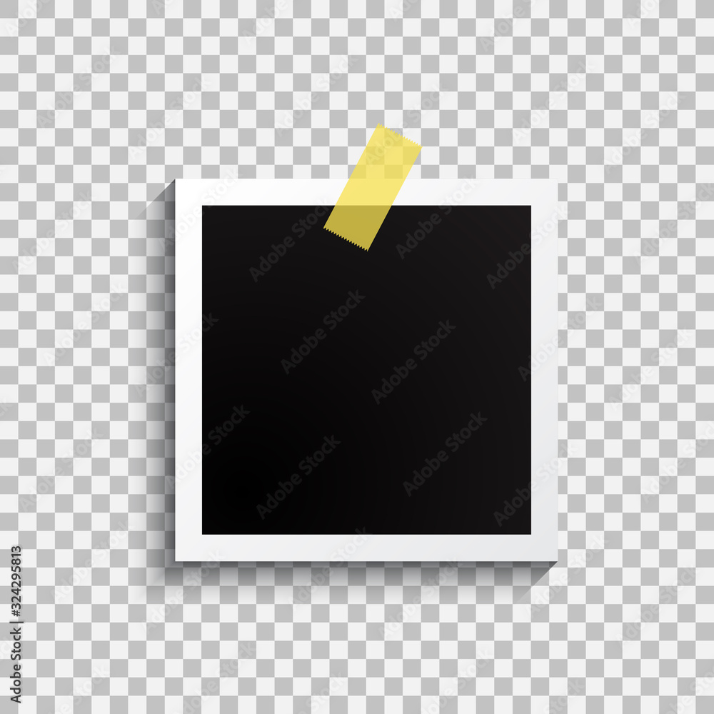 Vector of photo frame with yellow tape isolated on transparent ...