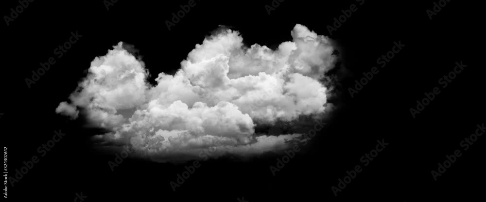 white cloud loop. beautiful fast billowing cloud isolated on black background with alpha, light ...