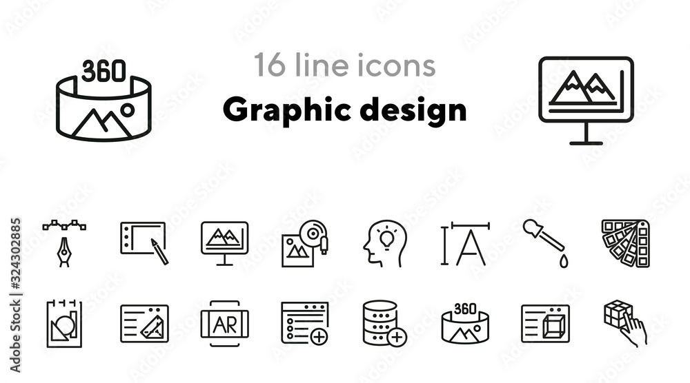Graphic design line icon set. Creativity, interface, drawing ...