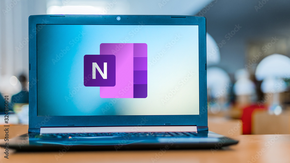 Laptop computer displaying logo of Microsoft OneNote Stock Photo ...