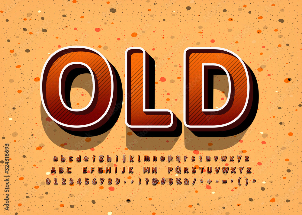 Old Vintage display font design, alphabet, letters and numbers. Swatch ...