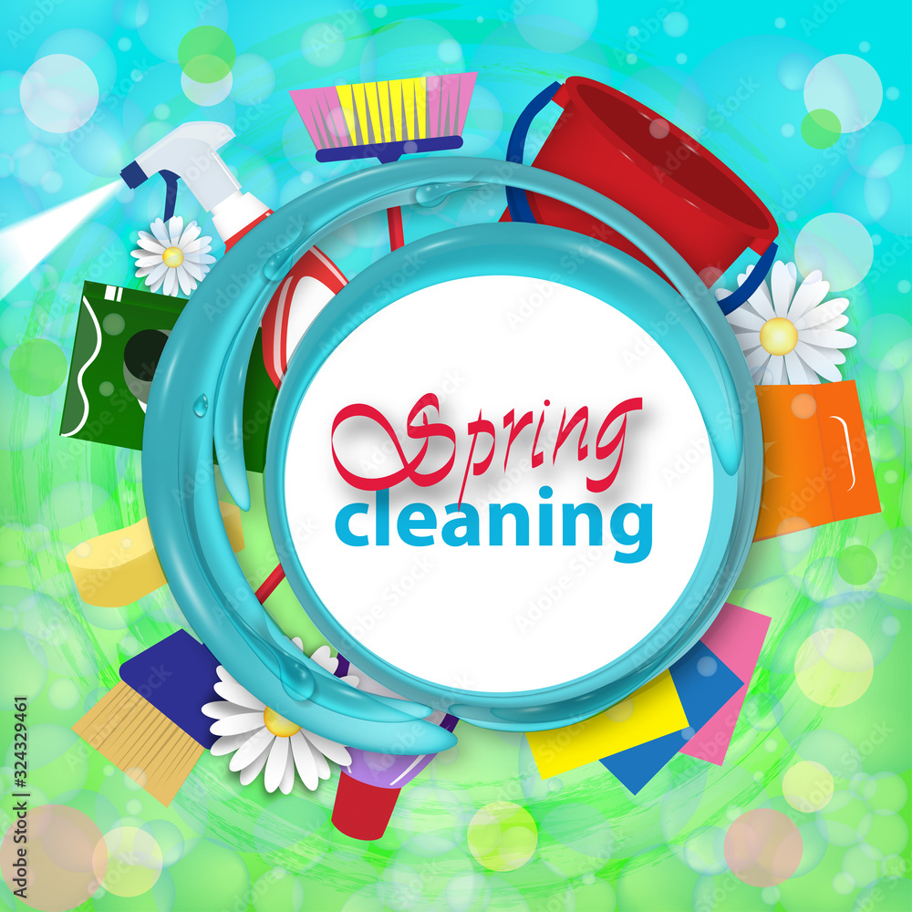 Spring cleaning background with water splash. Services cleaning ...