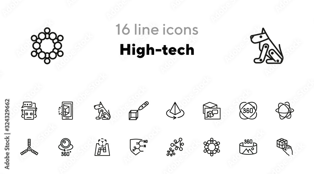 High-tech line icon set. Molecule model, AR projection, artificial ...