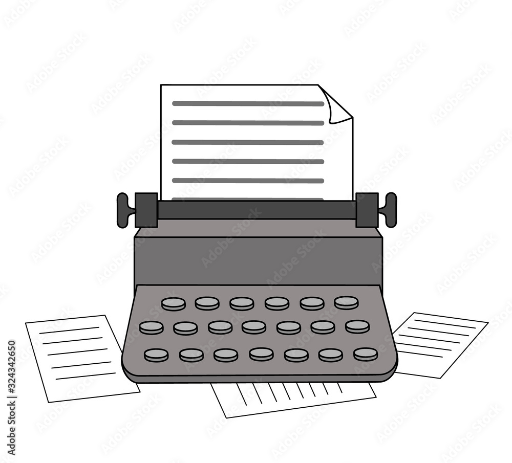 typewriter. paper scattered. writing works. vector illustration. Stock ...
