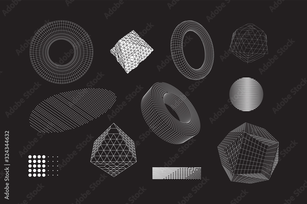 Universal Geometric Shapes Set. Design Forms on Black Background Stock ...