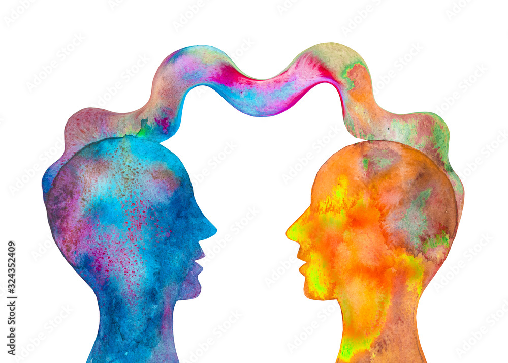 Disegno grafico acquerello due persone parlano. Comunicazione con il ...