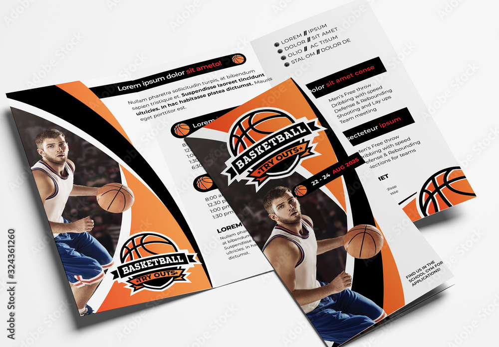 Trifold Brochure Layout with Basketball Illustrations Stock Template ...