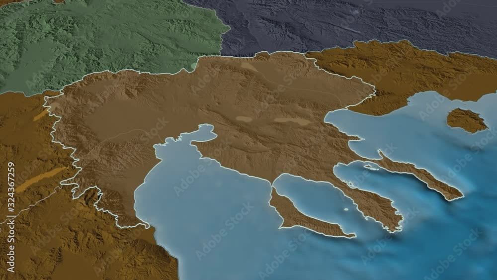 Central Macedonia, decentralized administration with its capital, zoomed and extruded on the ...