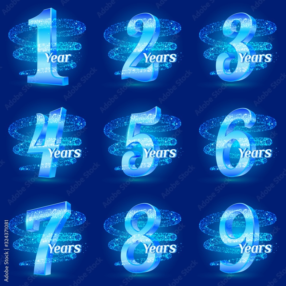 Golden anniversary numbers set. 3d logo celebration with glittering ...
