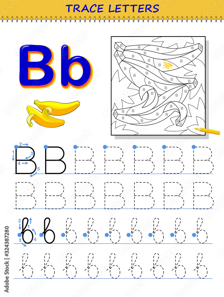 Tracing letter B for study alphabet. Printable worksheet for kids ...