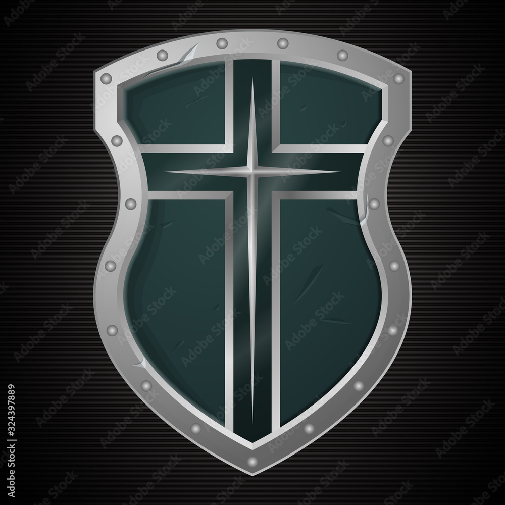 Silver Christian Cross and Shield of Faith. Church Logo. Religious ...