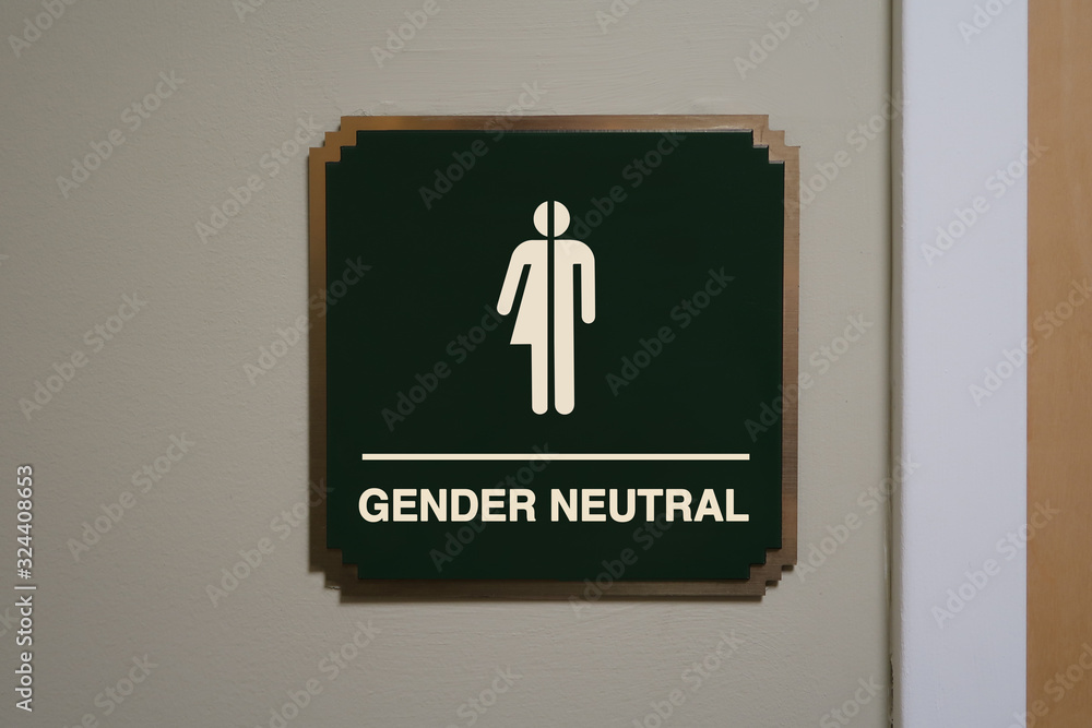 Gender neutral restroom sign that says, GENDER NEUTRAL. Stock Photo ...