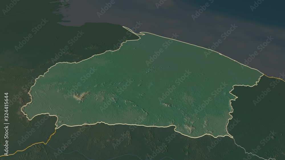 Barima-Waini, region with its capital, zoomed and extruded on the ...